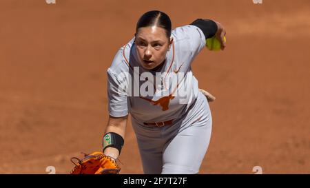 Texas pitcher Estelle Czech throws against McNeese during an NCAA softball game on Saturday ...