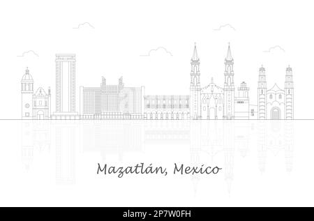 Outline Skyline panorama of city of Mazatlan, Mexico - vector ...