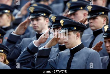 Cadets salute during the National Anthem during the 2023 United States ...