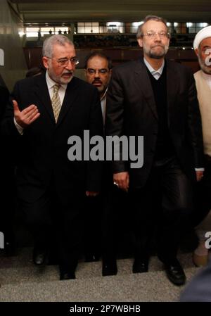 Iraqi Parliament speaker Ayad al-Samarai, right, speaks next to his ...
