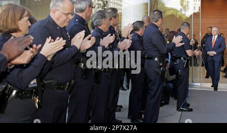 Outgoing Los Angeles Police Chief William Bratton, with his executive ...