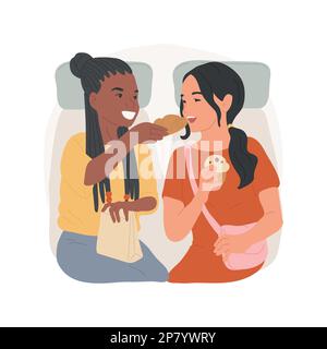 Snacking on the way isolated cartoon vector illustration set. Teenage ...