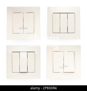 Set with different light switches on white background Stock Photo - Alamy