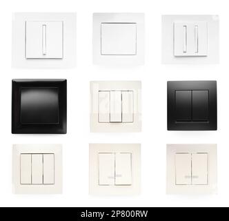 Set with different light switches on white background Stock Photo - Alamy
