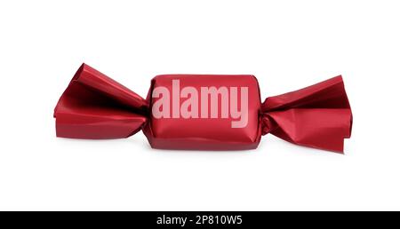Delicious candy in red wrapper isolated on white Stock Photo - Alamy