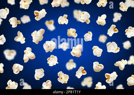 Popcorn splash. Realistic vector popcorn flying. A lot of popcorn Blow ...