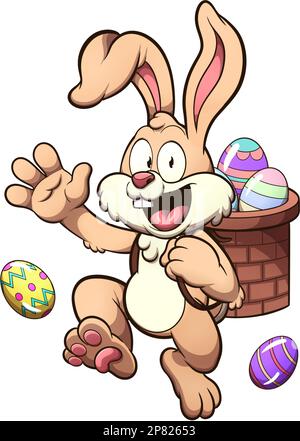 Basket full of Easter colorful eggs on a wooden background with bokeh ...