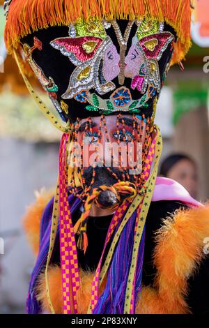 Chinelo costume in a carnival in the State of Mexico - Mexican ...