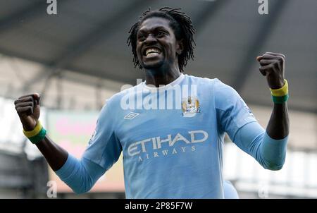 Manchester City's Emmanuel Adebayor celebrates after scoring the first ...