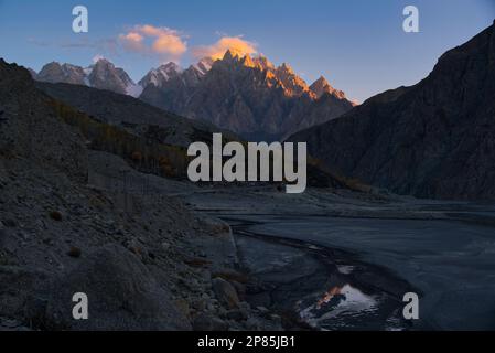 A view of Gulmit Gojal valley with famous landmark as Passu Cones or ...