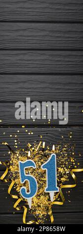 Birthday candle number 51 - Vertical anniversary card with green ...