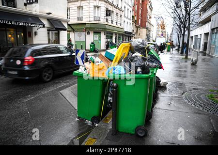 Illustration picture shows full bins on March 26, 2023 in Paris, France. A strike by waste ...