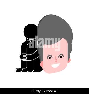 Inner grief. Joy and longing inside. Sad man in the head with a ...