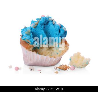 Failed cupcake with cream on white background. Troubles happen Stock ...