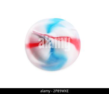 Smear of colorful toothpaste isolated on white, top view Stock Photo ...