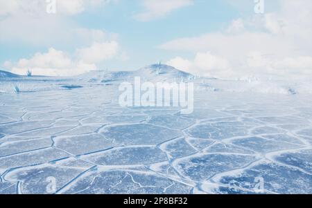Ice ground with crack pattern, 3d rendering. Computer digital drawing ...