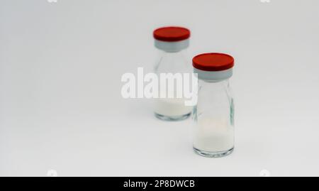 Vials of medicine in powder form, glass medical pharmaceutical sterile ...
