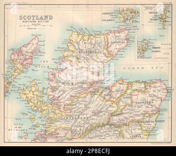 Scotland Northern Section. Highlands. BARTHOLOMEW 1909 old antique map ...