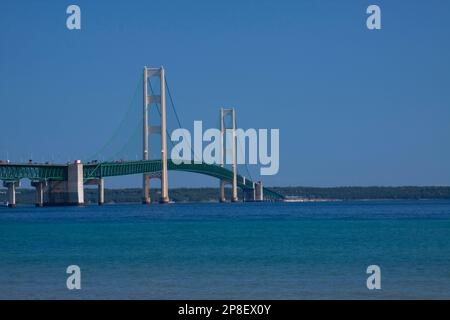 Mackinac Bridge crossing the straits of Mackinac connecting upper and ...