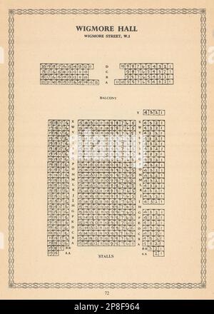 WIGMORE HALL. Vintage seating plan. London. Concert Hall 1936 old print ...
