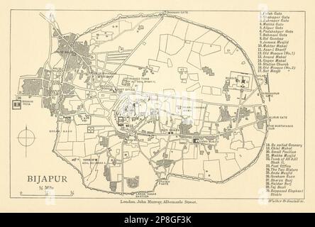 BRITISH INDIA: Bijapur city plan showing palaces/mahal mosques gates ...