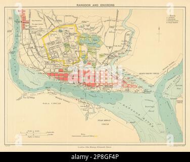 BRITISH BURMA. Rangoon (Yangon) city plan. Myanmar. Cantonment, 1929 ...