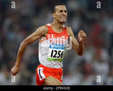 Gold medalist Rashid Ramzi of Bahrain celebrates his medal during the ...