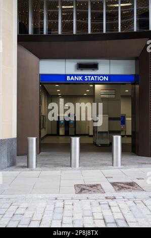 Entrance to Bank underground station situated in the Bloomberg building ...