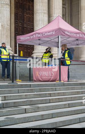 Safety and security checking station for visitors entering St Paul's Cathedral. London, England ...