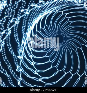 Spiral. Tunnel. Array with Dynamic Particles. Futuristic Style. Cyberspace Grid. 3D Vector ...