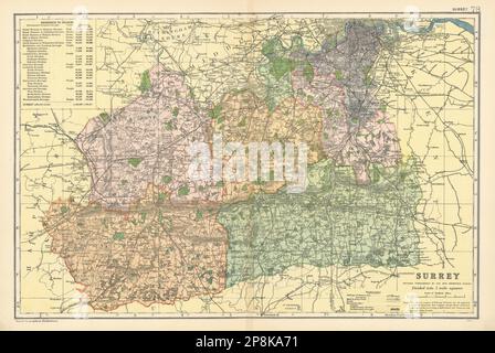 SURREY. County map. Parliamentary constituencies divisions. Railways ...