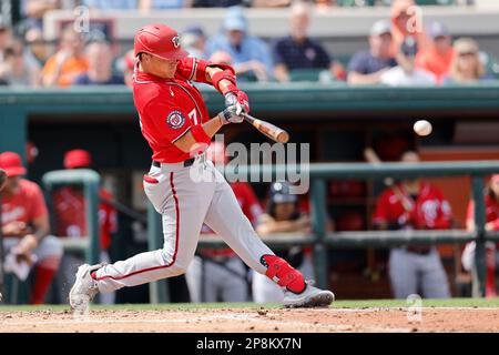 Washington Nationals' Alex Call hits a sacrifice fly off Pittsburgh ...