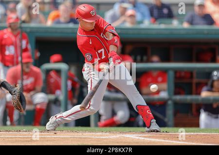 Washington Nationals' Alex Call hits a single against the Minnesota ...