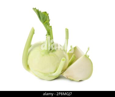 Whole and cut kohlrabi plants on white background Stock Photo - Alamy