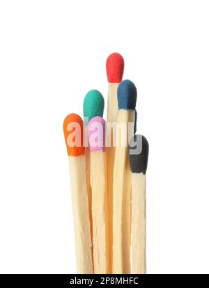 Matches with colorful heads on white background Stock Photo - Alamy
