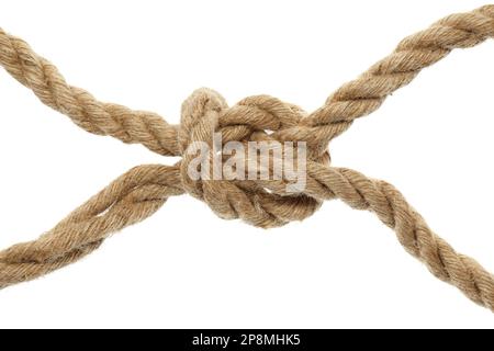 Hemp rope with square knot on white background Stock Photo - Alamy