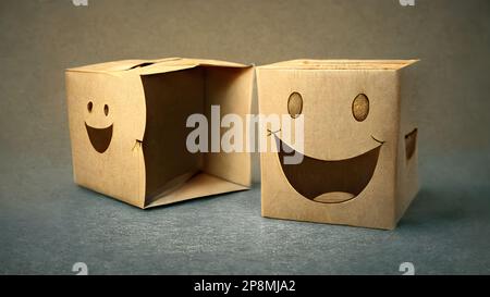 Empty open cardboard boxes with emoticons inside Stock Photo - Alamy