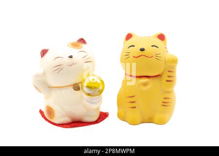 Maneki-neko money cat or prosperity cat isolated on white background is ...