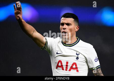 Pedro Porro Of Tottenham Hotspur gestures during the Newcastle United v ...