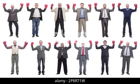 collage of businessmen in boxing gloves isolated Stock Photo - Alamy