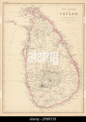 The Island of Ceylon by Edward Weller. Sri Lanka 1860 old antique map ...