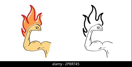 Biceps. Cartoon human elbow symbol. Vector outline drawing. Editable ...