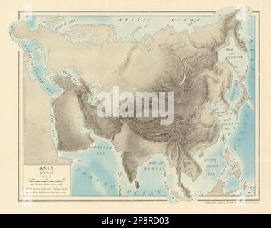 Relief Map of Asia 1907 old antique vintage plan chart Stock Photo - Alamy