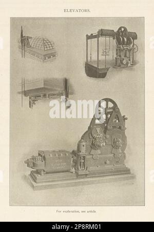 Elevators. Engineering 1907 old antique vintage print picture Stock ...