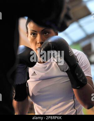 Colombian born Norwegian female boxer Cecilia Braekhus boxes during a ...