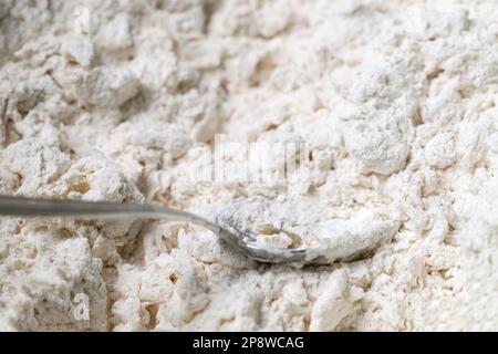 Mixture of flour and water. Preparation, kneading of dough for making ...