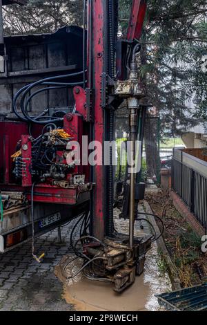 Self-propelled Mini drill rig drills soil for soil investigation. Test ...