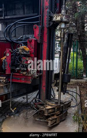 Self-propelled Mini drill rig drills soil for soil investigation. Test ...