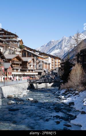 Zermatt, Switzerland on the Matter Vispa with the Matterhorn Stock ...