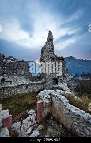 The medieval ruins of Penede Castle. Nago Torbole, Trentino, Italy ...